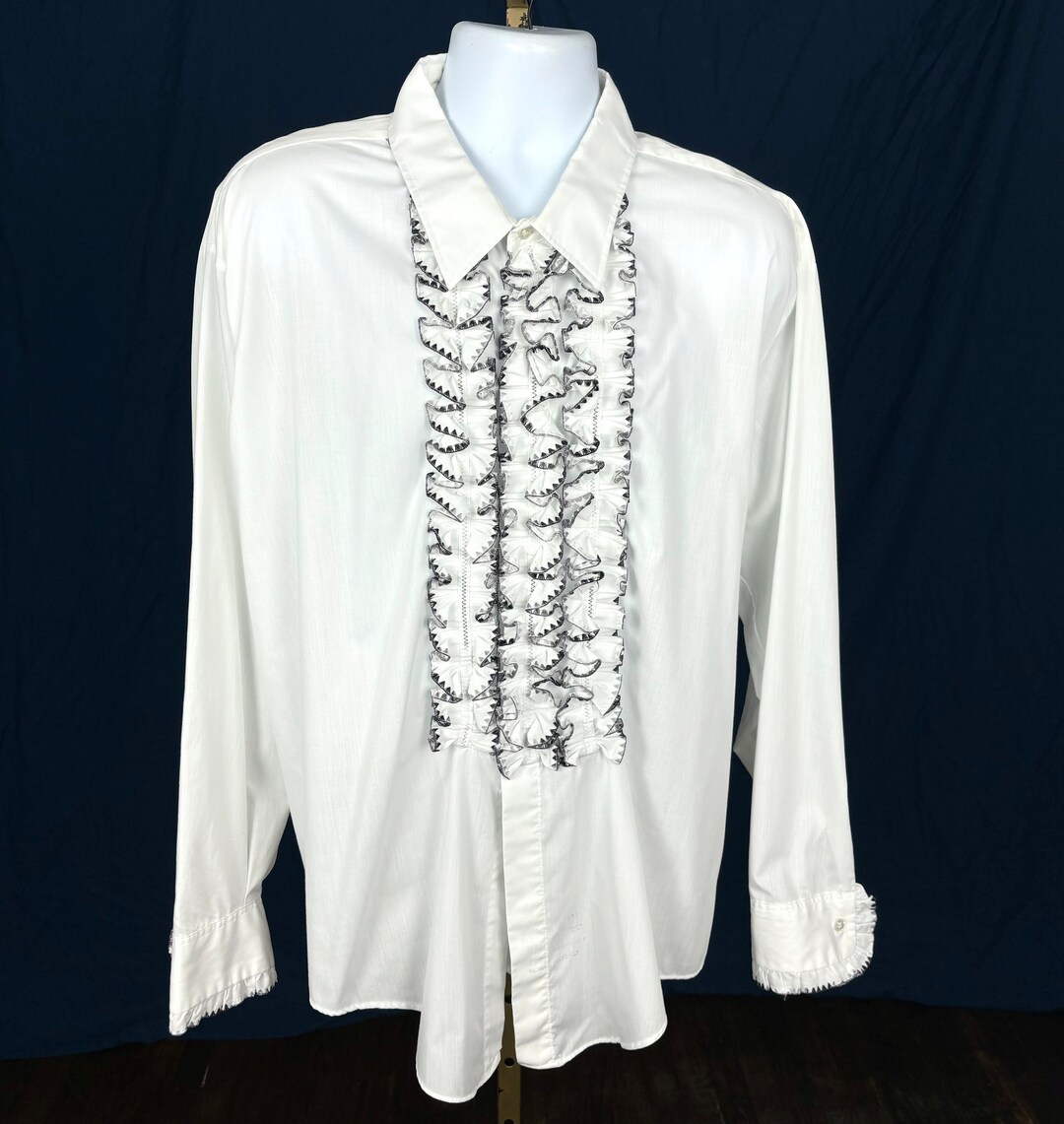 3X 70s/80s Tuxedo Shirt Ruffle Front Mens White Wedding Prom Party - Etsy