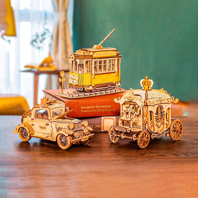 Transportation Wooden DIY Model Building Kits Vintage Coach Car Tramcar ...