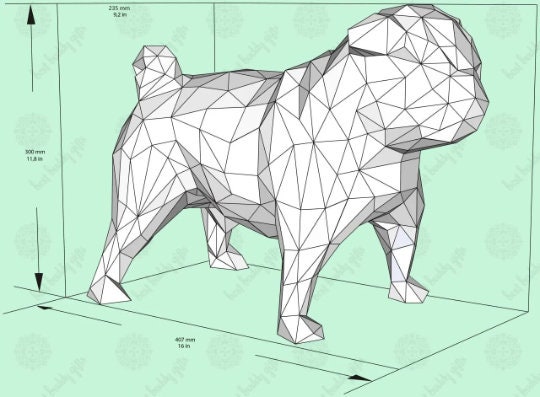 Pug Dog Papercraft Kit DIY PDF Template 3D Model Cute Pug Animal Paper ...