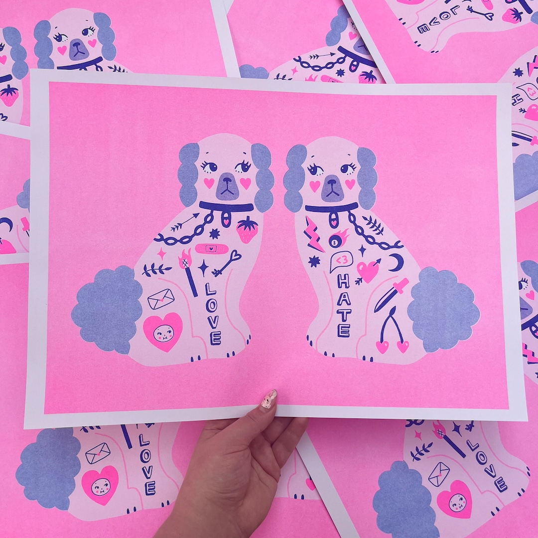 Valentines Dogs A3 Risograph Print - Etsy