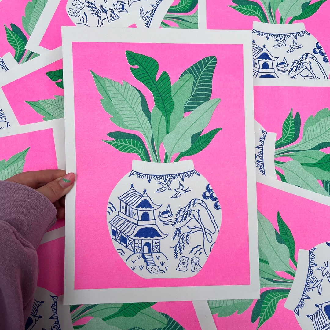 Willow Pattern Plant A4 Risograph Print - Etsy