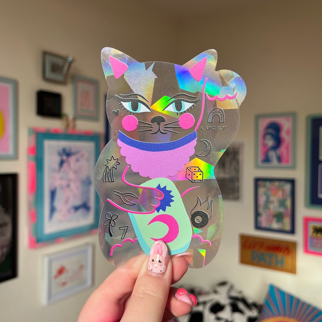 Lucky Cat Sun Catcher Rainbow Window Sticker - Etsy
