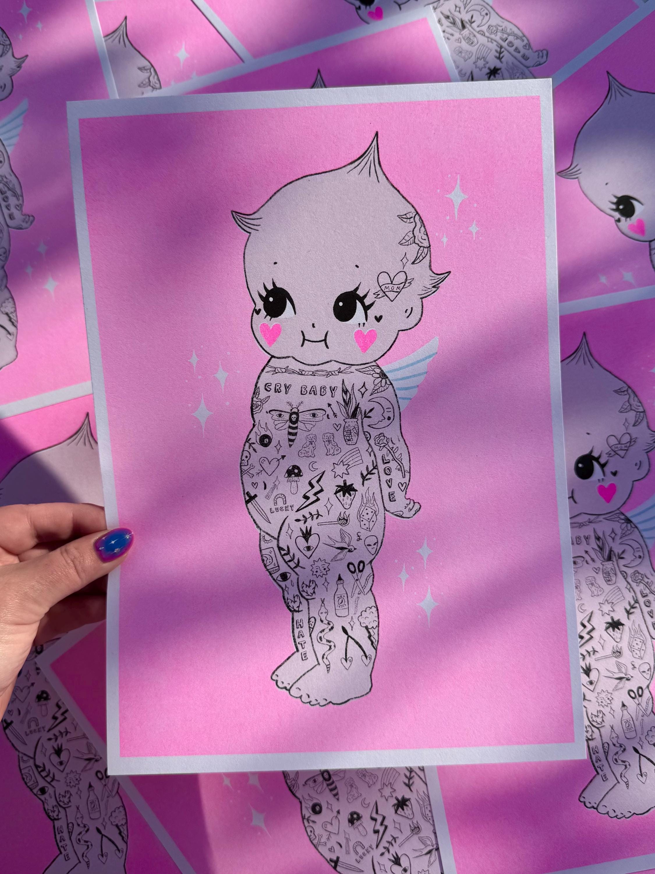 Tattooed Kewpie A4 Risograph Print - Etsy