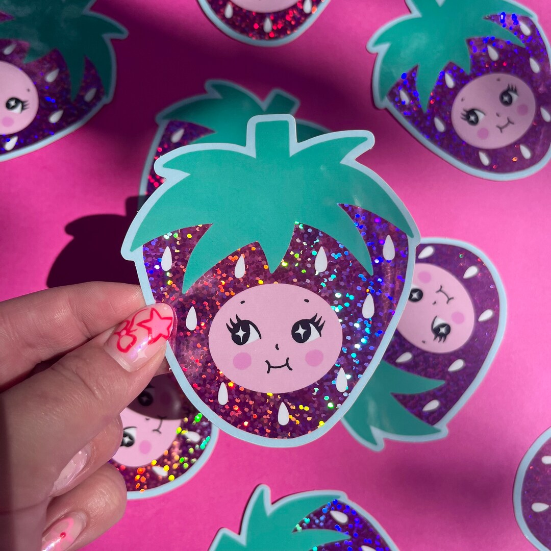 Strawberry Kewpie Glitter Vinyl Sticker - Etsy