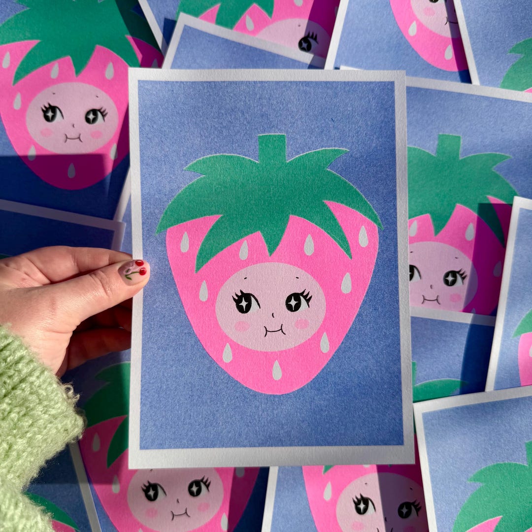 Strawberry Kewpie A5 Risograph Print - Etsy