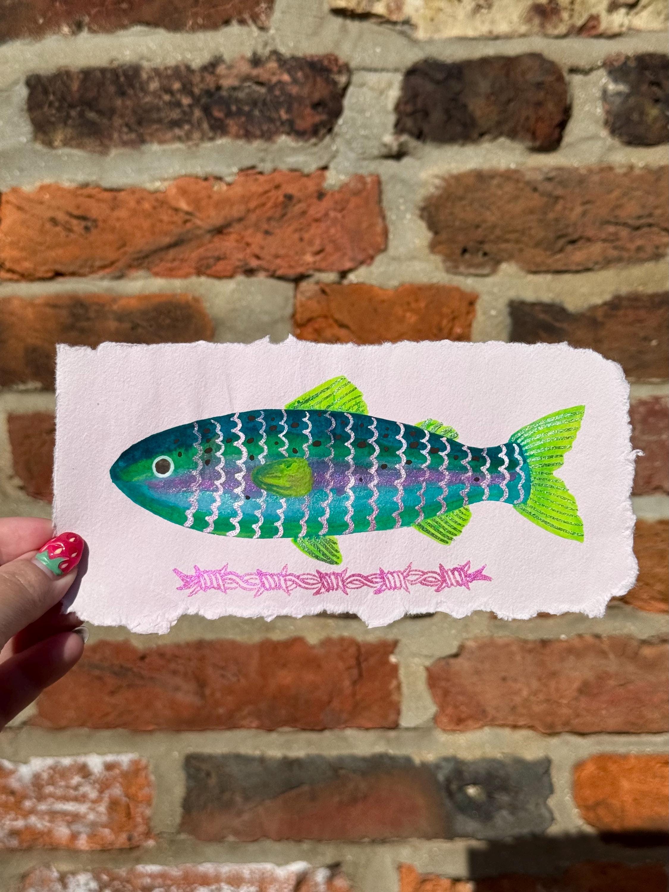 Rainbow Fish Original Gouache Painting 19cm X 10cm - Etsy
