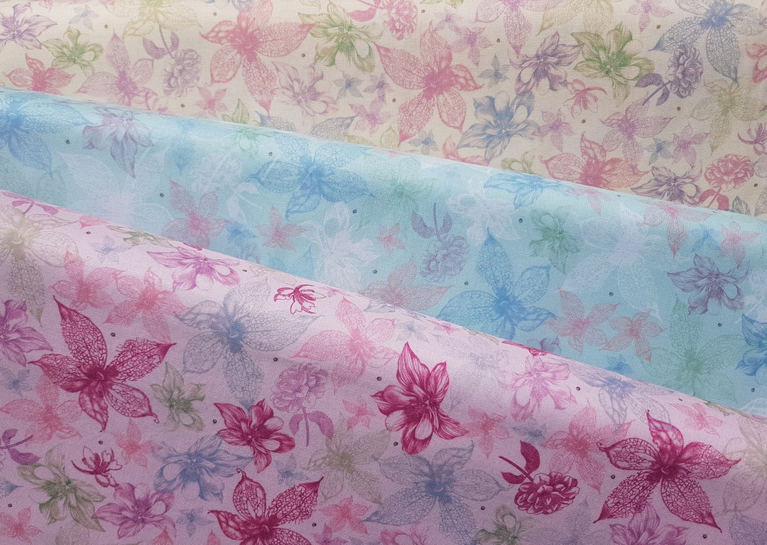 Santoro Combo Fabrics "midnight Garden" Flowers Allover 26943-E,B,P, 3 ...