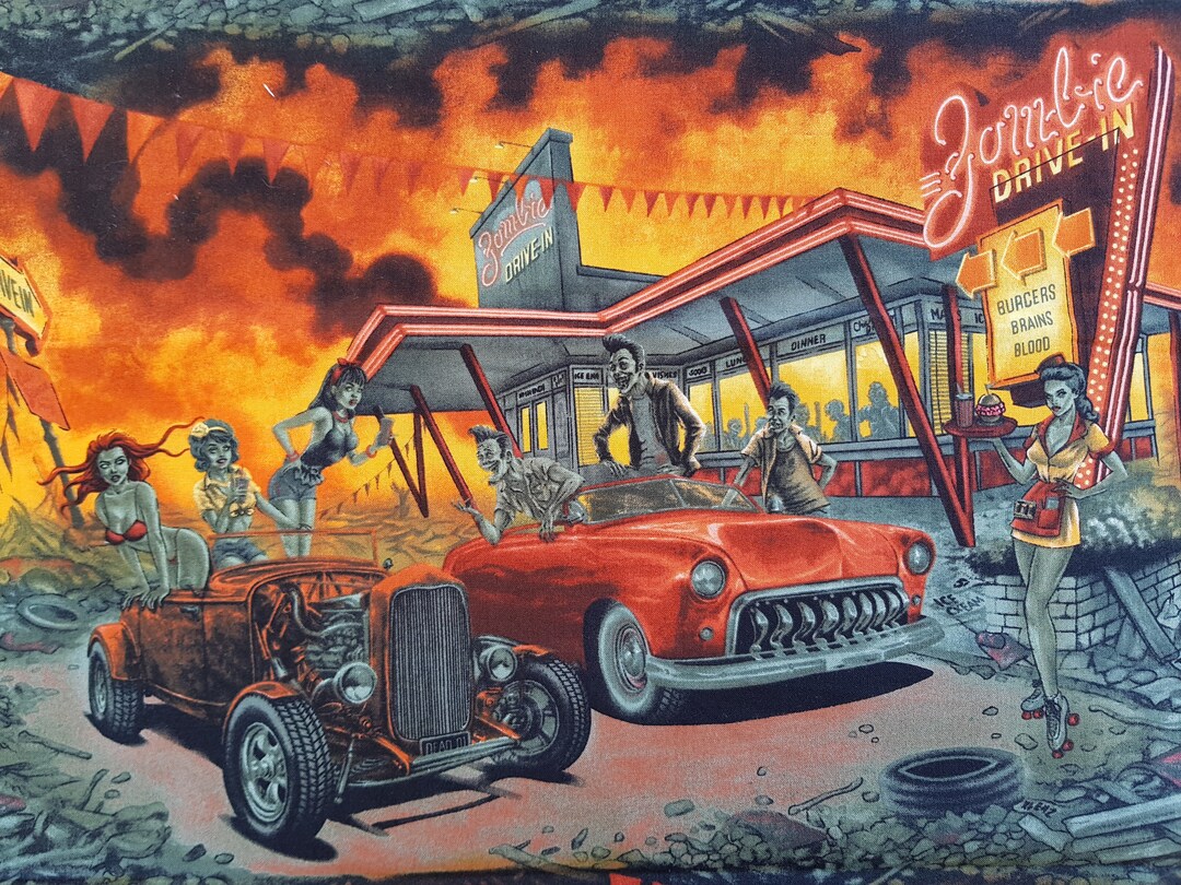 Alexander Henry -P Gosh « Zombie Drive in » Tissu zombie, 0,29 m x 1,10 ...
