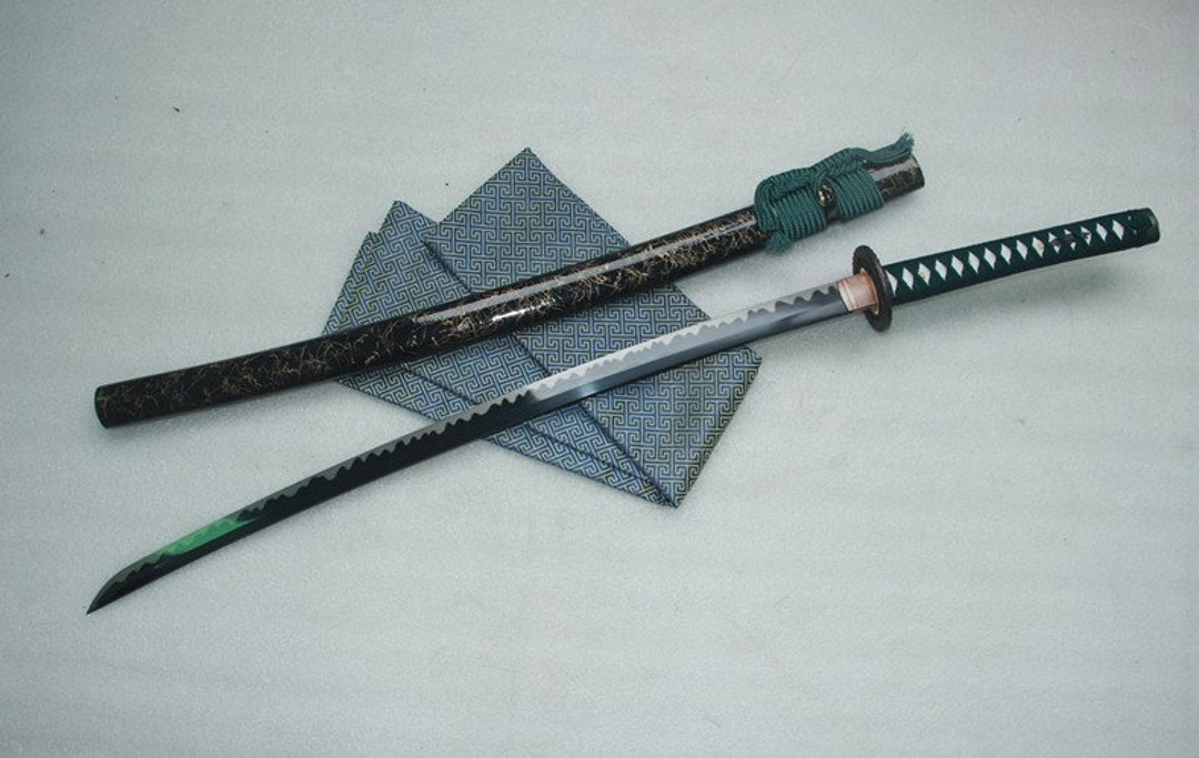 Hand Made Manganese Steel Black Ened Blade Wave Pattern Katana Sword ...