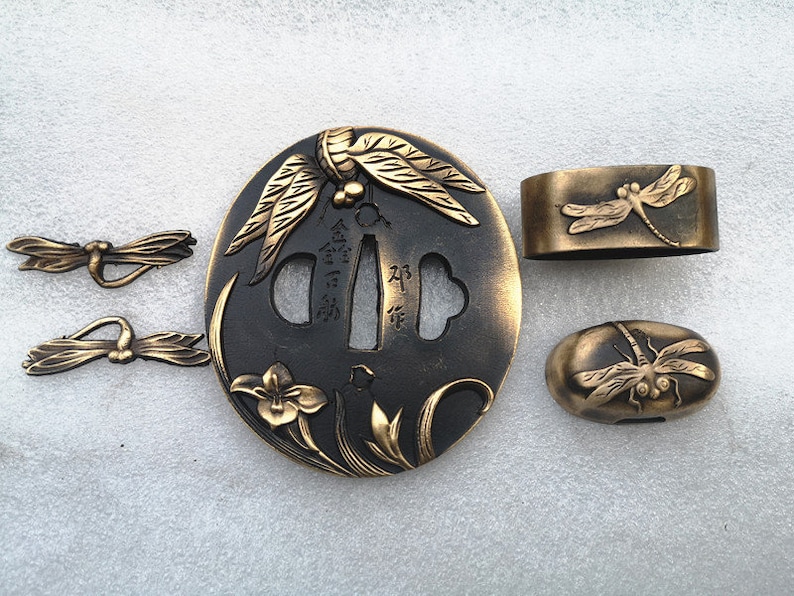 Handmade Japanese Tsuba Dragonfly Pattern, Japanese Sword Part, Also ...