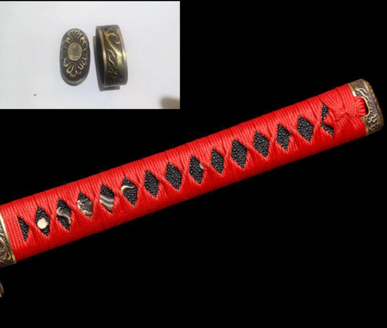 26cm Length Synthetic Silk Ito Red Rayskin Tsuka for Japanese Samurai ...