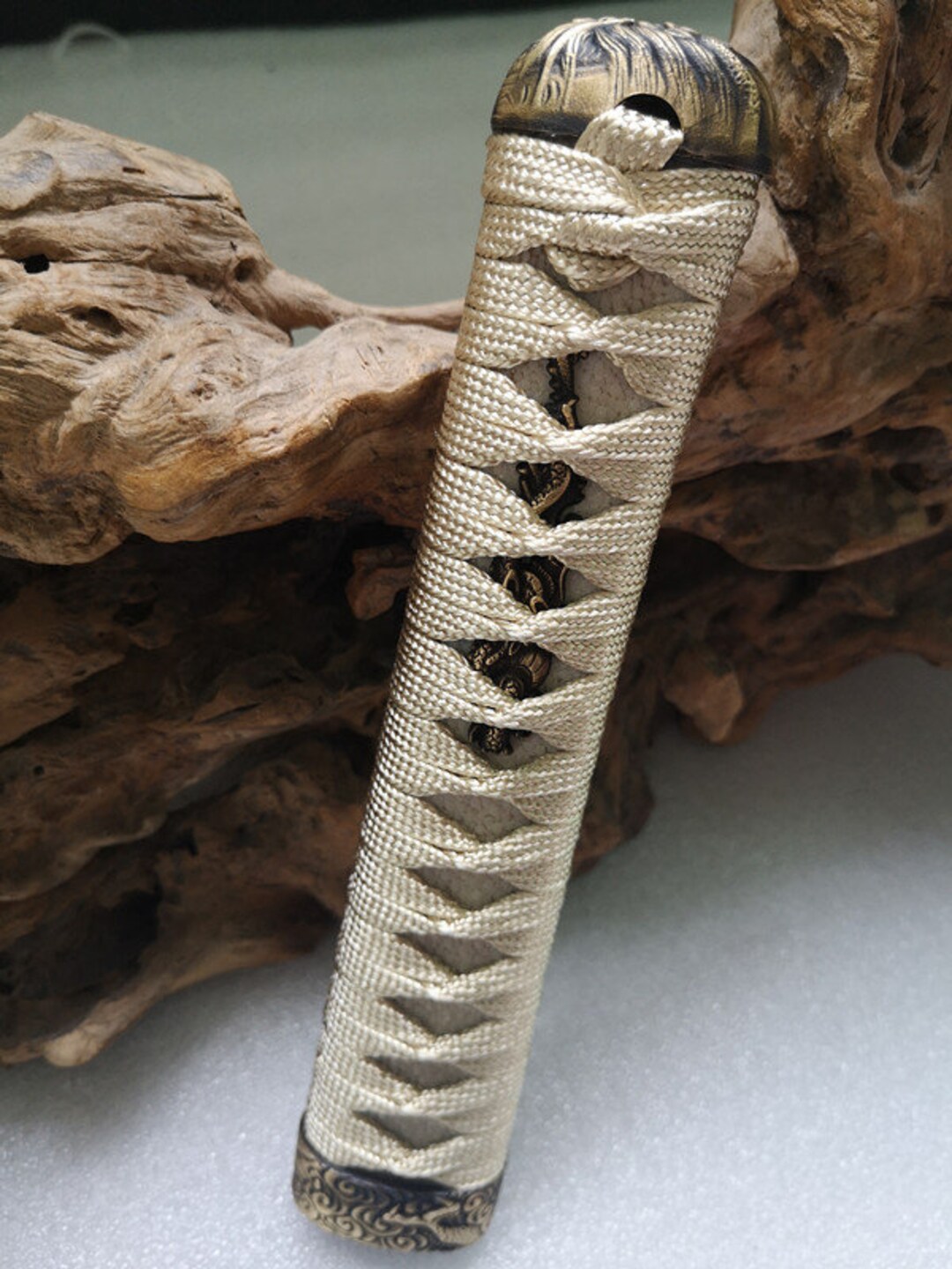 20cm Length Synthetic Silk Ito White Rayskin Tsuka for Japanese Samurai ...