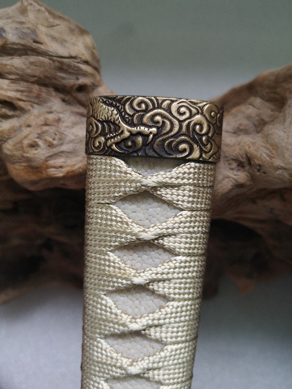 20cm Length Synthetic Silk Ito White Rayskin Tsuka for Japanese Samurai ...