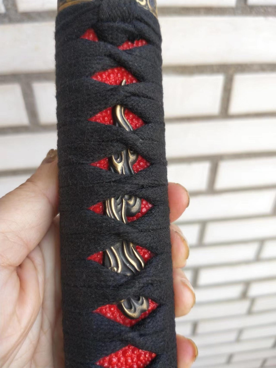 26cm Length Synthetic Silk Ito Red Rayskin Tsuka for Japanese Samurai ...