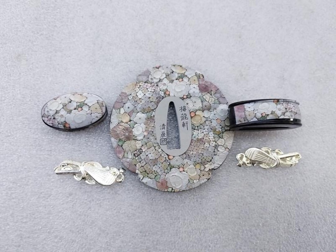 Beautiful Colorful Flower Pattern Samurai Sword Iron Tsuba and Fuchi - Etsy