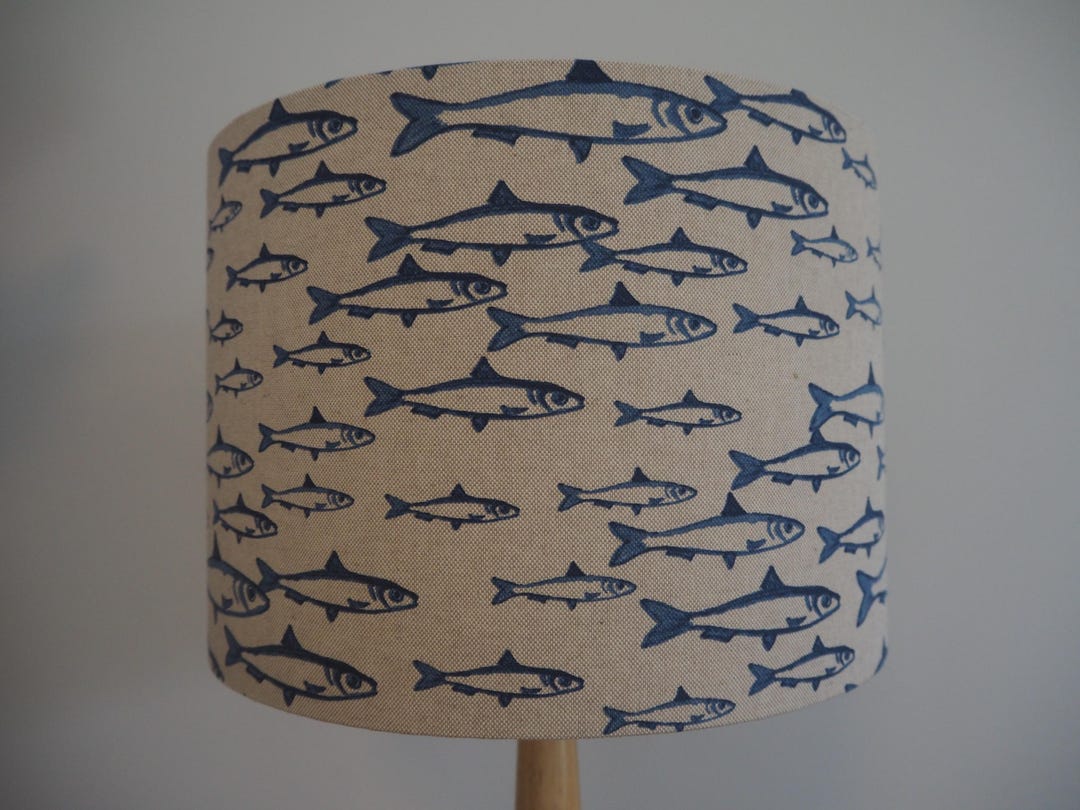 Fish Lampshade Blue Nautical Design Pattern Seaside Linen Style ...