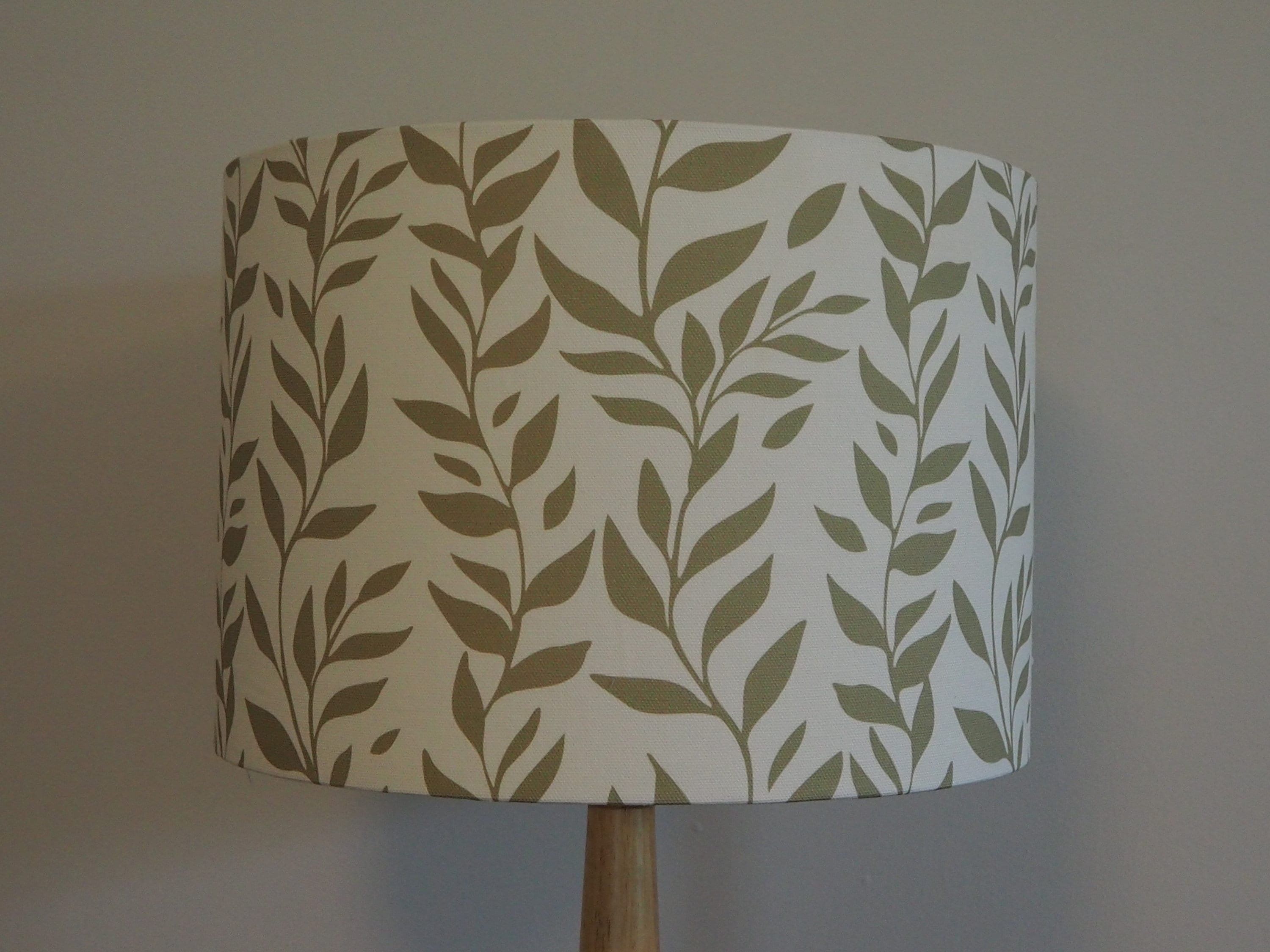 Green Leaves Lampshade Leaf Stem Pattern Handmade Cream Cotton Fabric ...