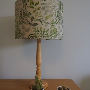 Green Leaves Lampshade Woodland Leaf Pattern Fabric Grey Beige Neutral ...