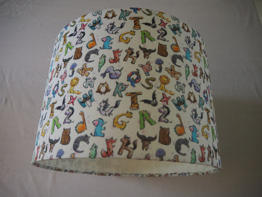 Alphabet Letters Lampshade Safari Jungle Zoo ABC Cream Nursery Baby ...