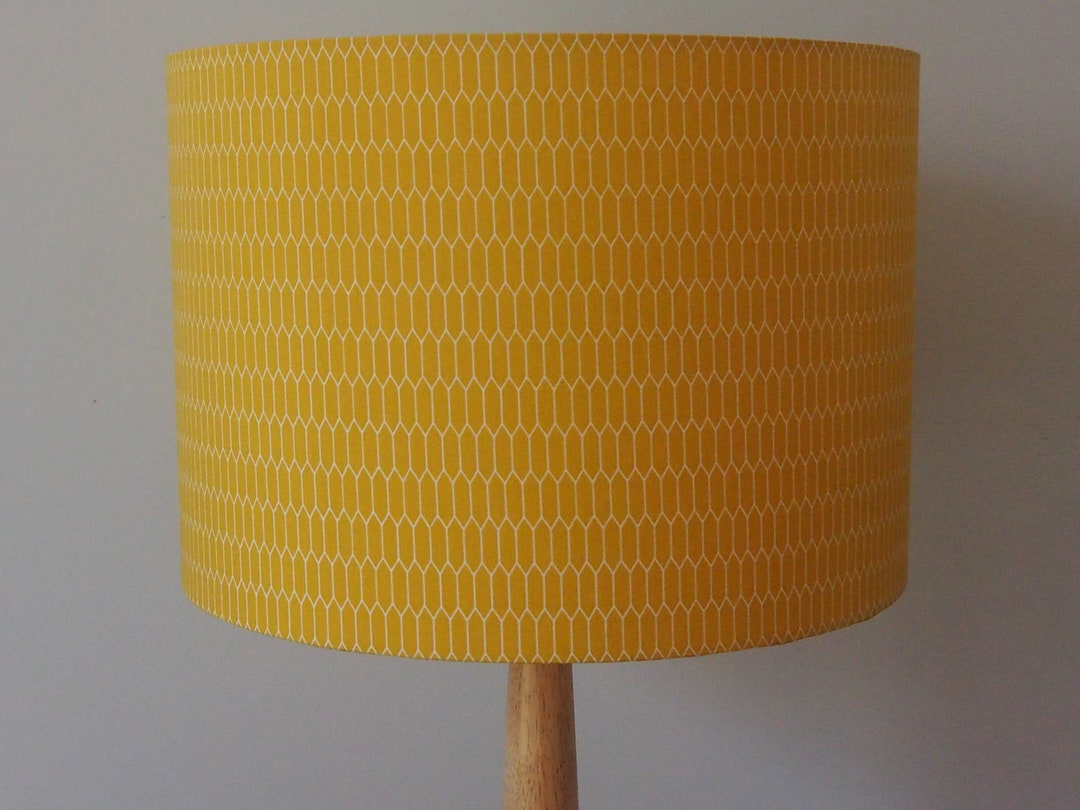 Honeycomb Mustard Yellow Lampshade: Geometric Cotton Drum Shade - Etsy