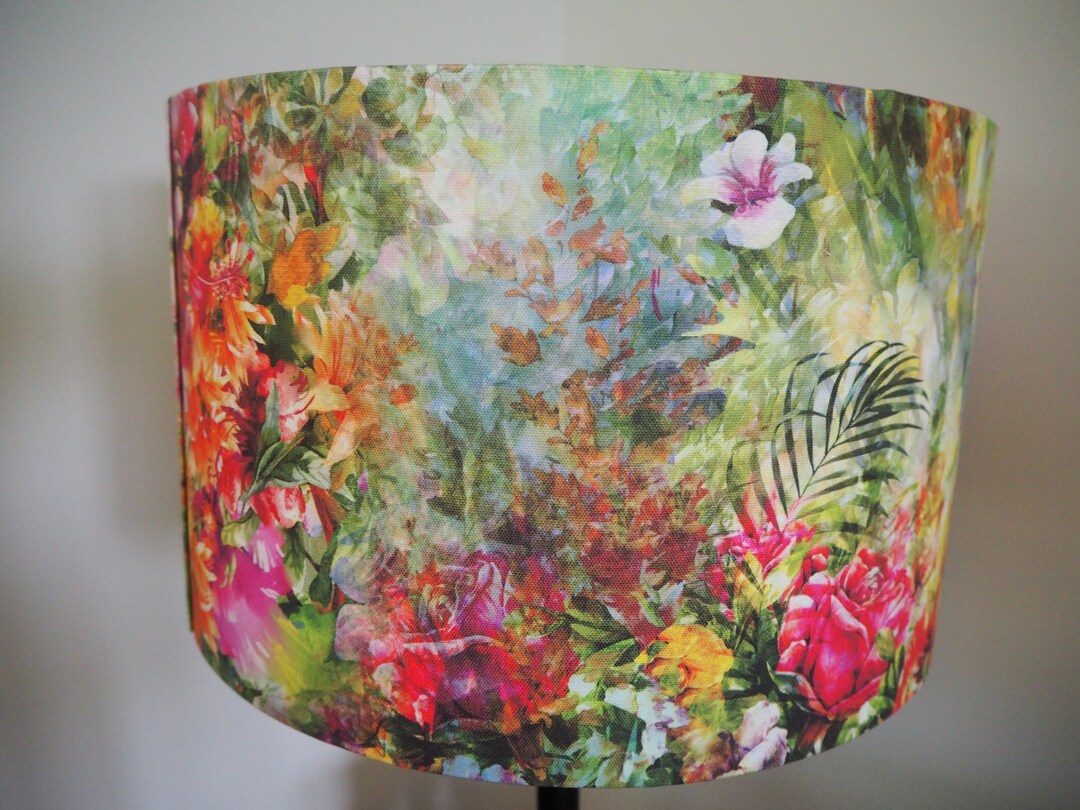 Garden Flowers Lampshade Roses Multi Coloured Orange and Pinks Flora ...