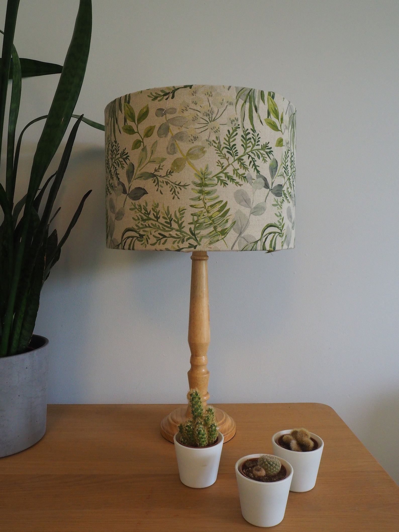 Green Leaves Lampshade Woodland Leaf Pattern Fabric Grey Beige Neutral ...