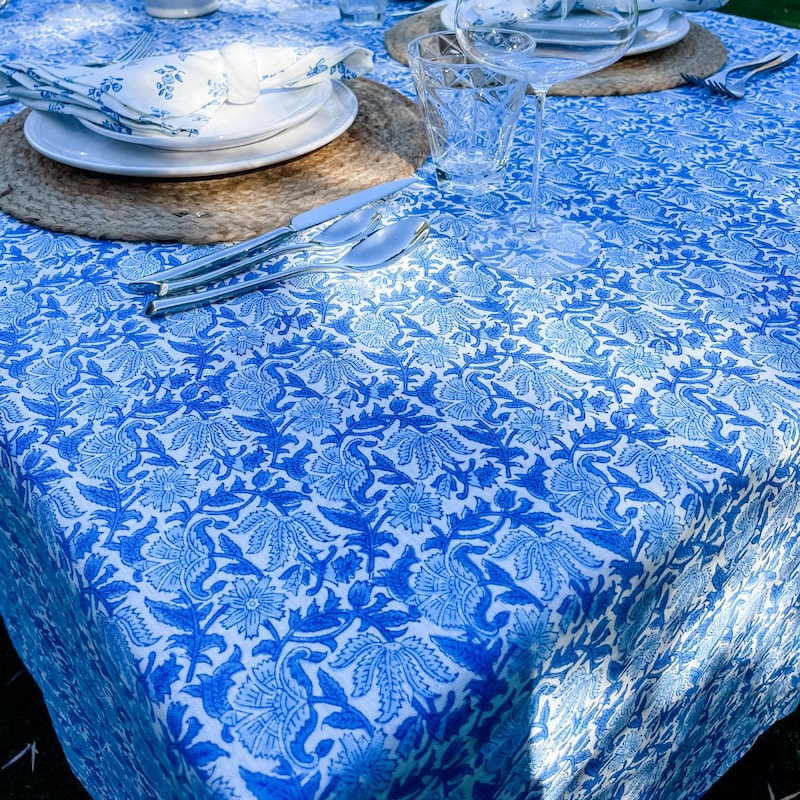 Light Blue Toile Tablecloth - Etsy