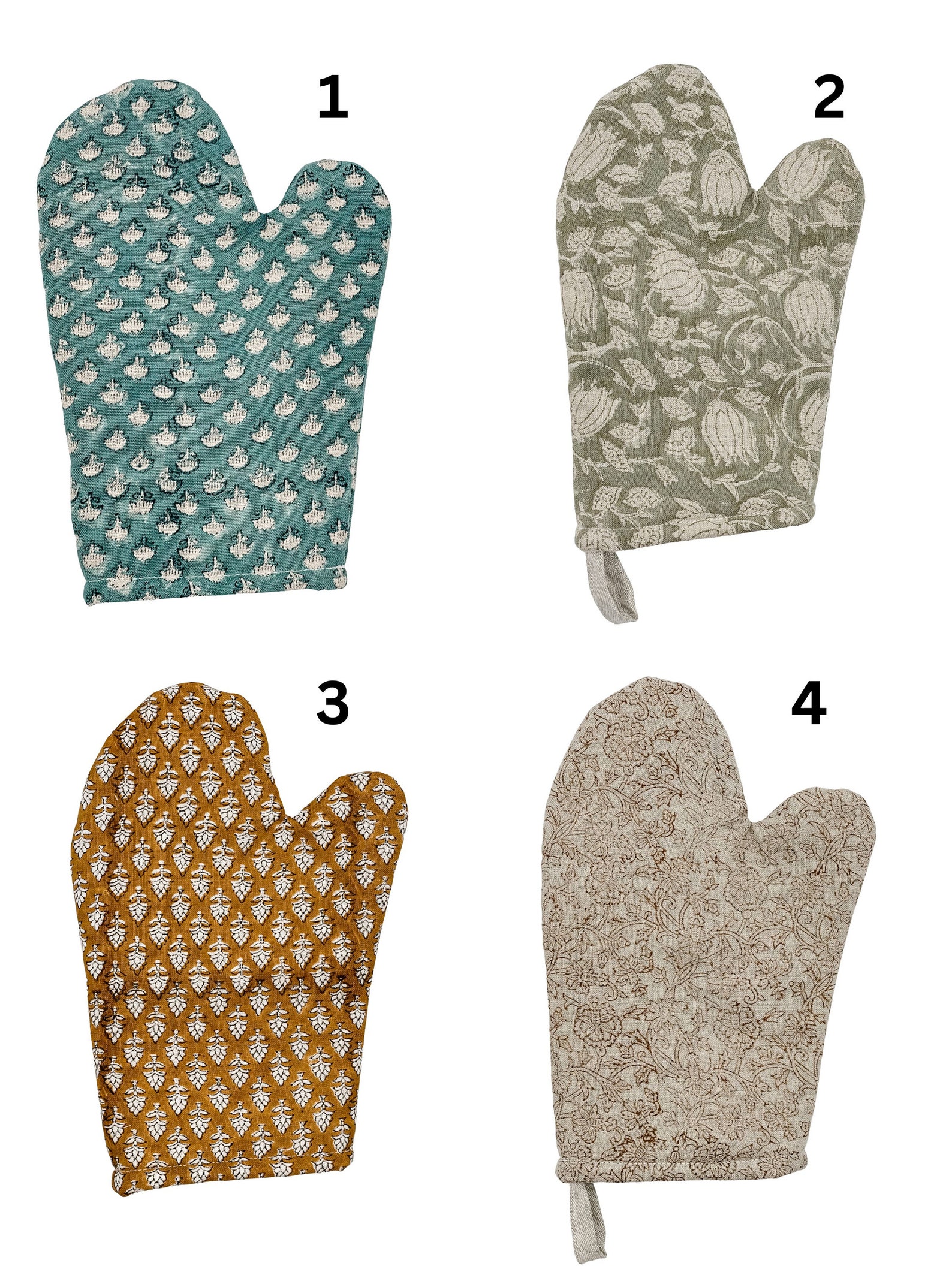 Linen Oven Glove, Floral Oven Mitt, Block Printed Linen Kitchen Glove ...