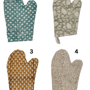 Linen Oven Glove, Floral Oven Mitt, Block Printed Linen Kitchen Glove ...