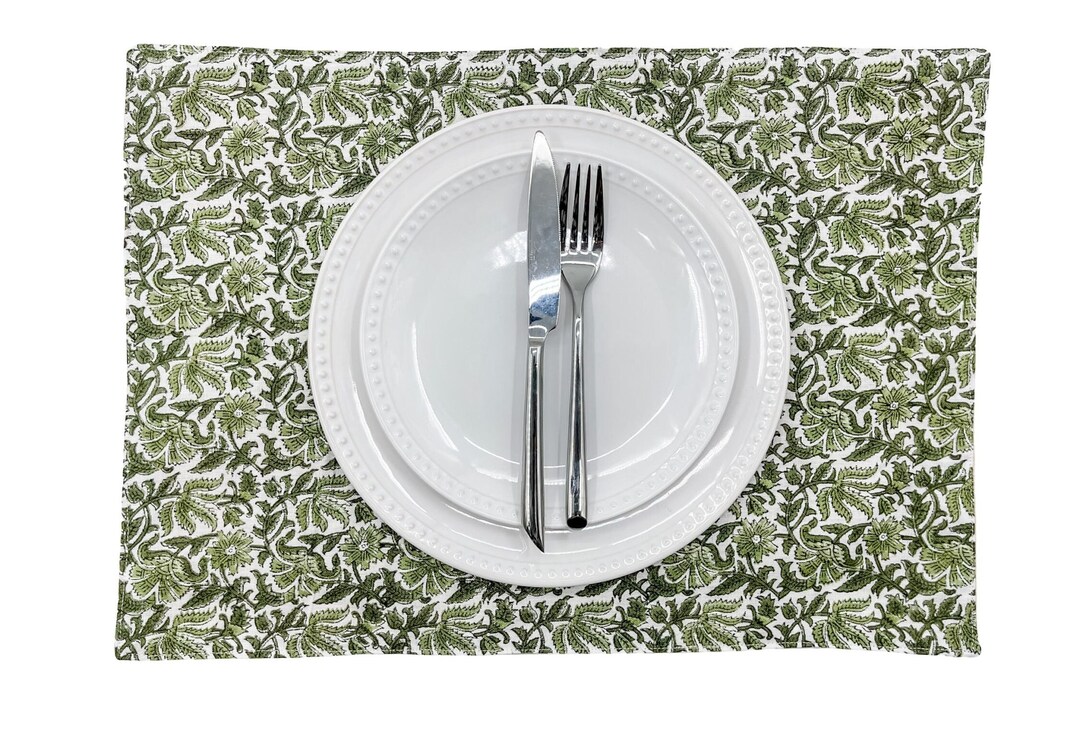 Set of 4 Linen Table Placemats, Double Layer Dinner Place Mats, Olive ...
