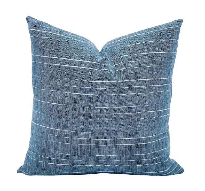 Handwoven Solid Dark Blue Pillow Cover, Dark Blue With White Stripes ...