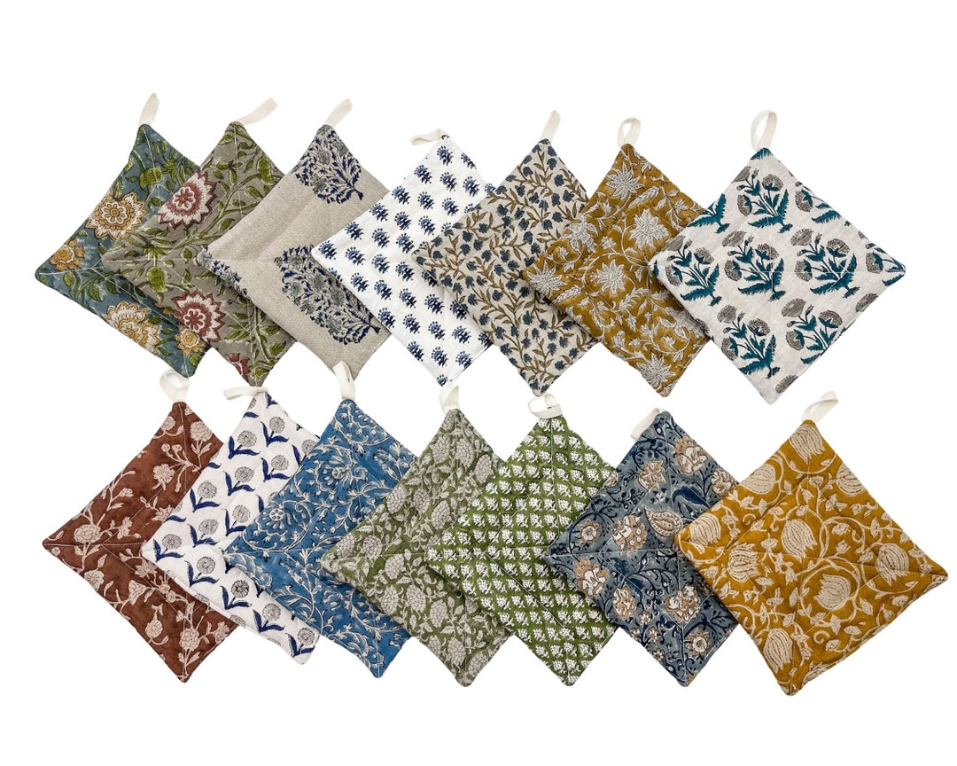 Linen Pot Holder, Hot Pads, Kitchen Gift, Quilted Pot Holder, Square ...