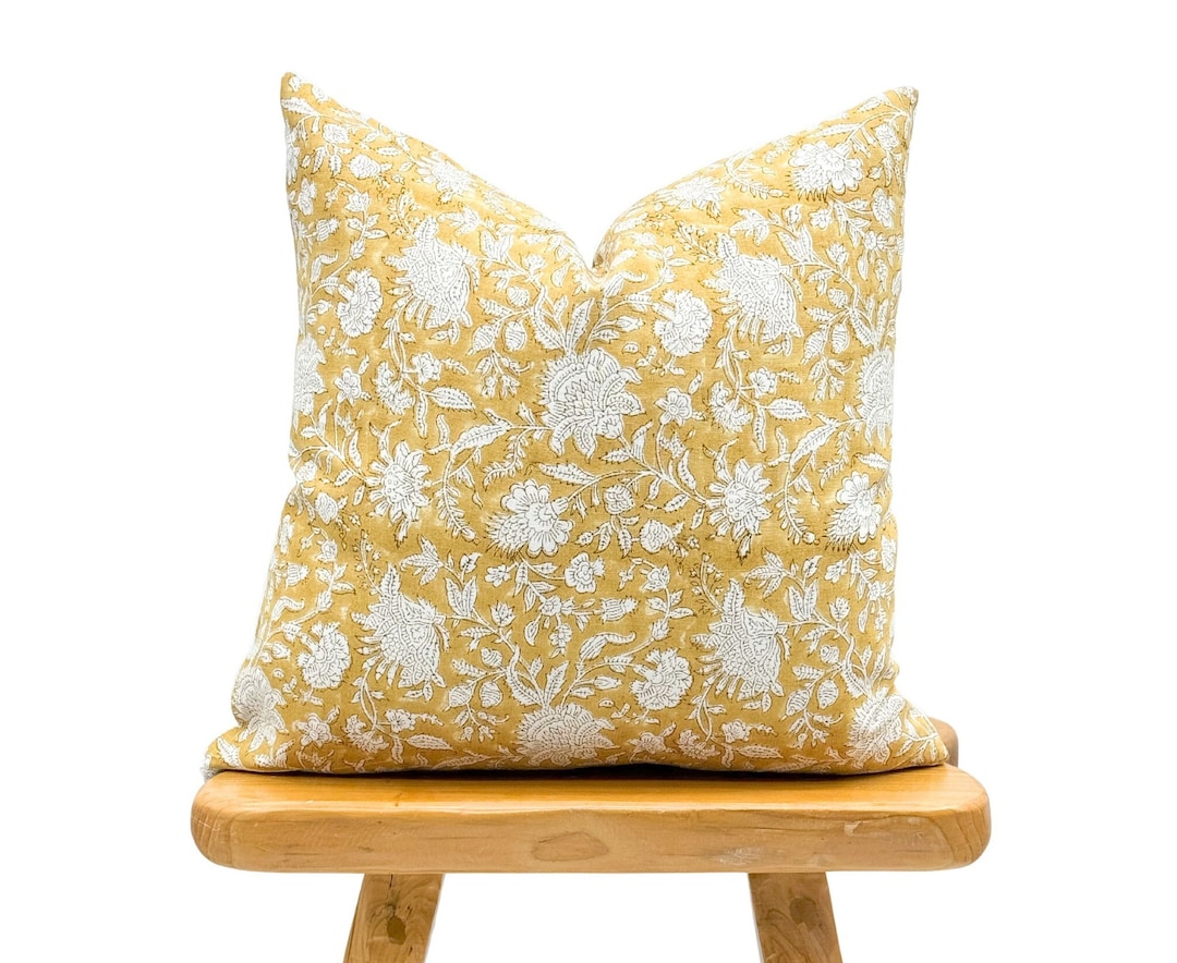 Designer Floral Yellow on off White Linen Pillow Cover, Yellow Pillow ...
