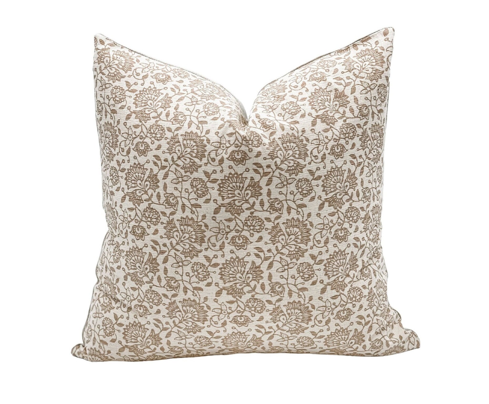 Designer Floral Pillow Cover in Tan Beige, Neutral Floral Pillow Cover ...
