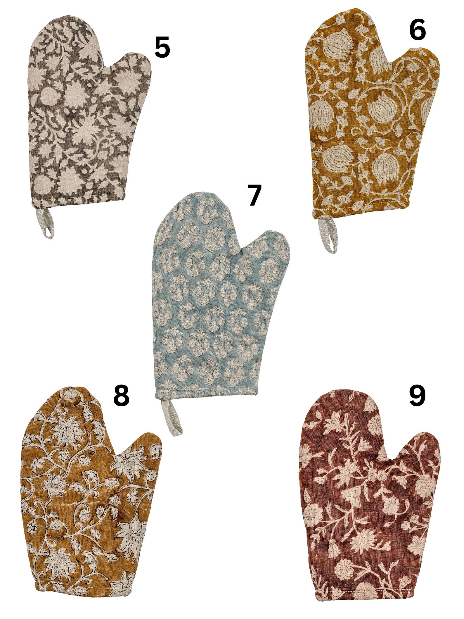 Linen Oven Glove, Floral Oven Mitt, Block Printed Linen Kitchen Glove ...