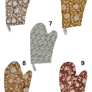Linen Oven Glove, Floral Oven Mitt, Block Printed Linen Kitchen Glove ...