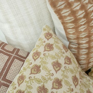 Designer Tan Brown Geometric Print on Natural Linen Pillow Cover, Tan ...