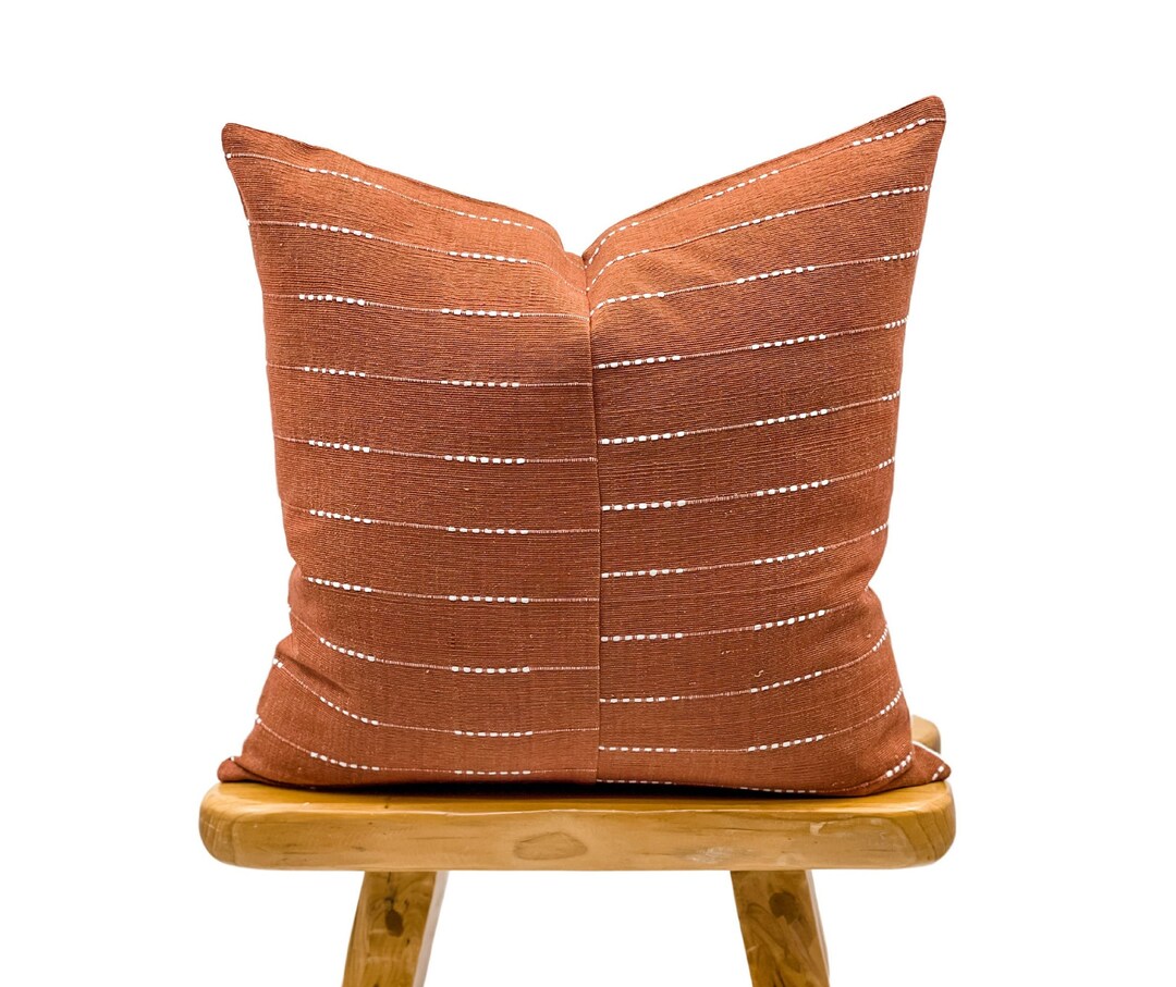 Rust With White Woven Stripes Pillow Cover, White and Rust Pillow ...