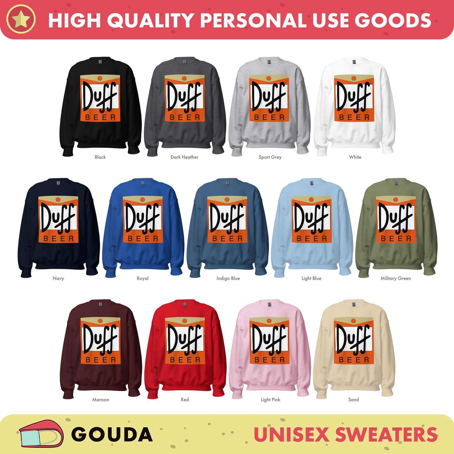 Duff Beer Unisex Sweatshirt the Simpsons Apparel Cute Pre-shrunk Fabric ...