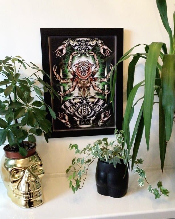 Tattoo Style Tiger Pin up Girl Art Print: Gothic Neo Traditional Wall ...