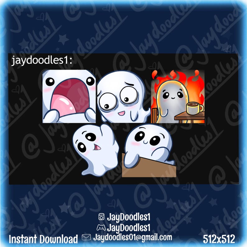 5 Cute, Goofy Ghosts Halloween Emote Pack for Twitch/youtube/discord ...