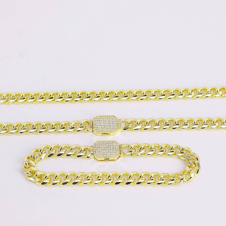 18k Layered Real Gold Filled Miami Cuban Set Necklace Bracelet - Etsy