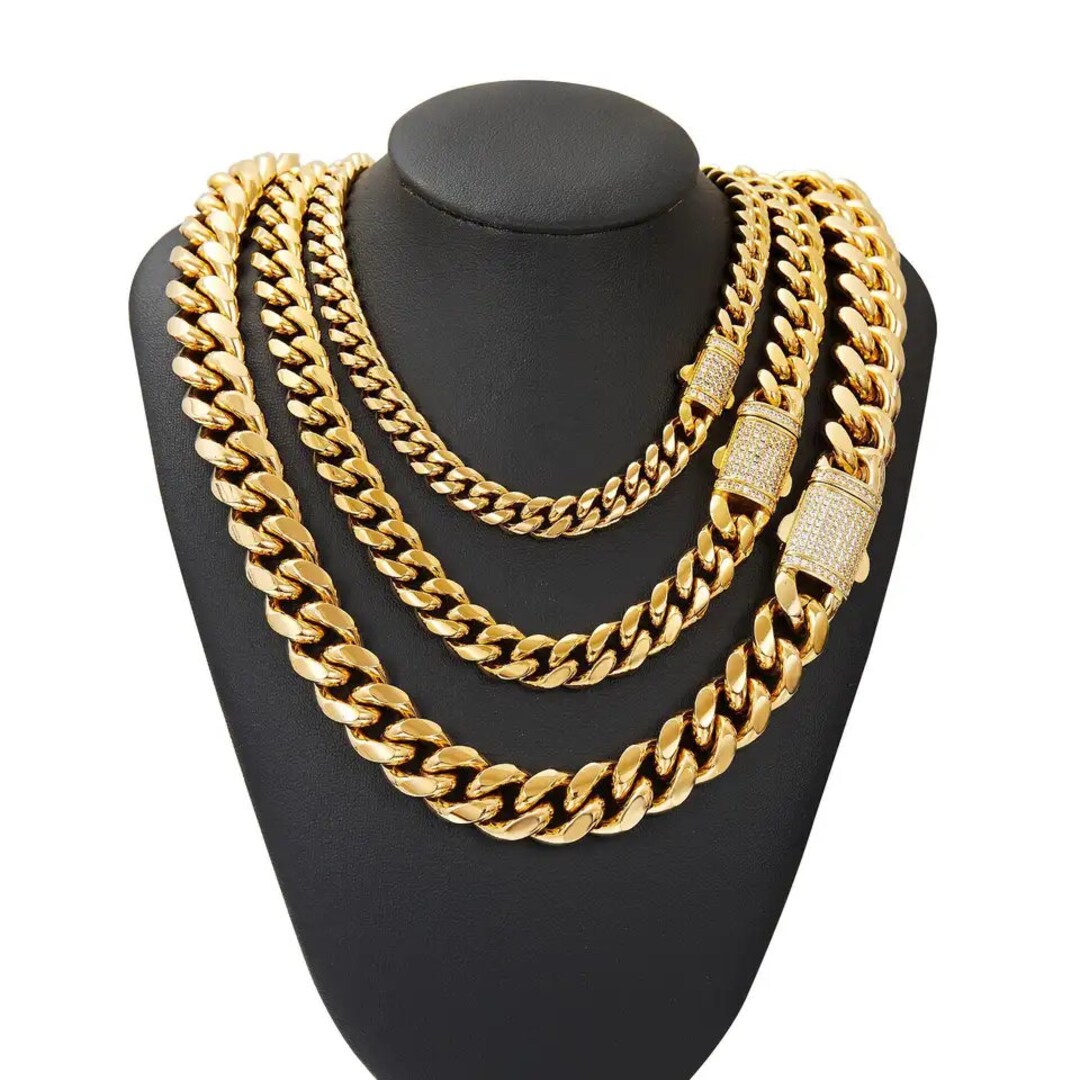 18k Layered Real Solid Stainless Steel Cuban Link With Icedout - Etsy