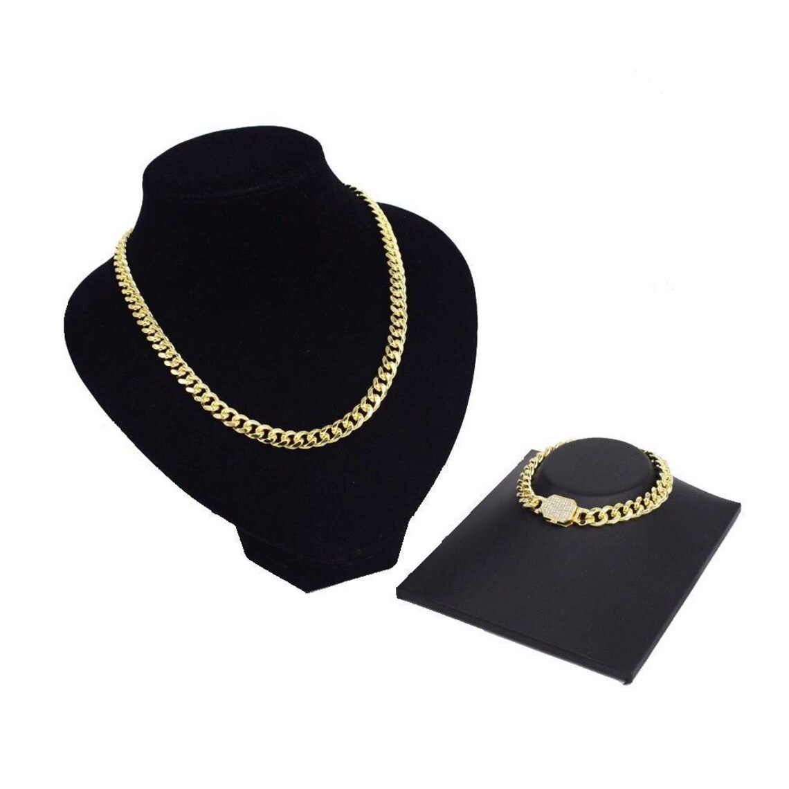 18k Layered Real Gold Filled Miami Cuban Set Necklace Bracelet - Etsy