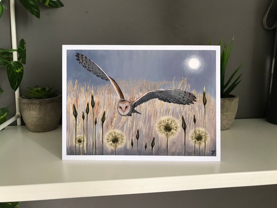 Barn Owl Card, Handmade Card, Art Card, Barn Owl in Moonlight, British ...