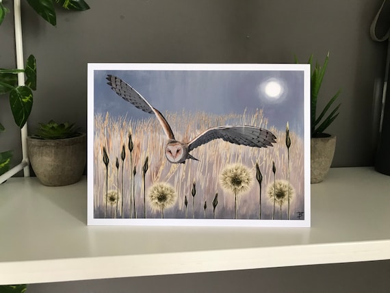 Barn Owl Card Handmade Card Art Card Barn Owl in Moonlight - Etsy UK