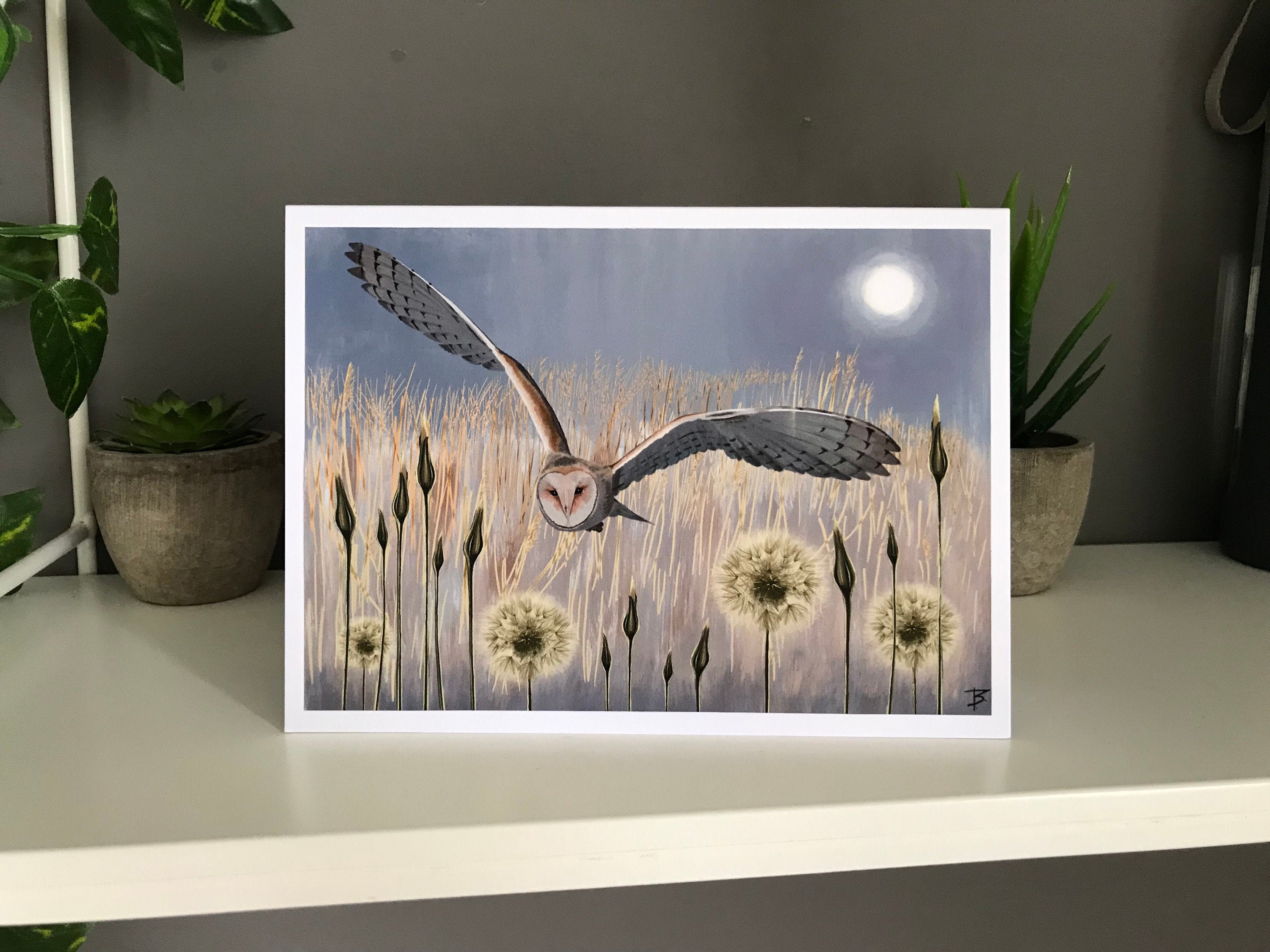 Barn Owl Card, Handmade Card, Art Card, Barn Owl in Moonlight, British ...