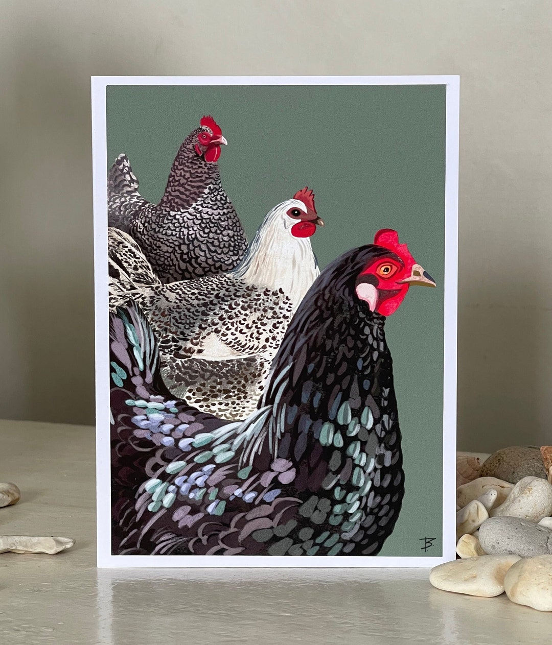 Handmade Chicken Card, 3 Hens Card, Chicken Breeds Card, Colourful ...