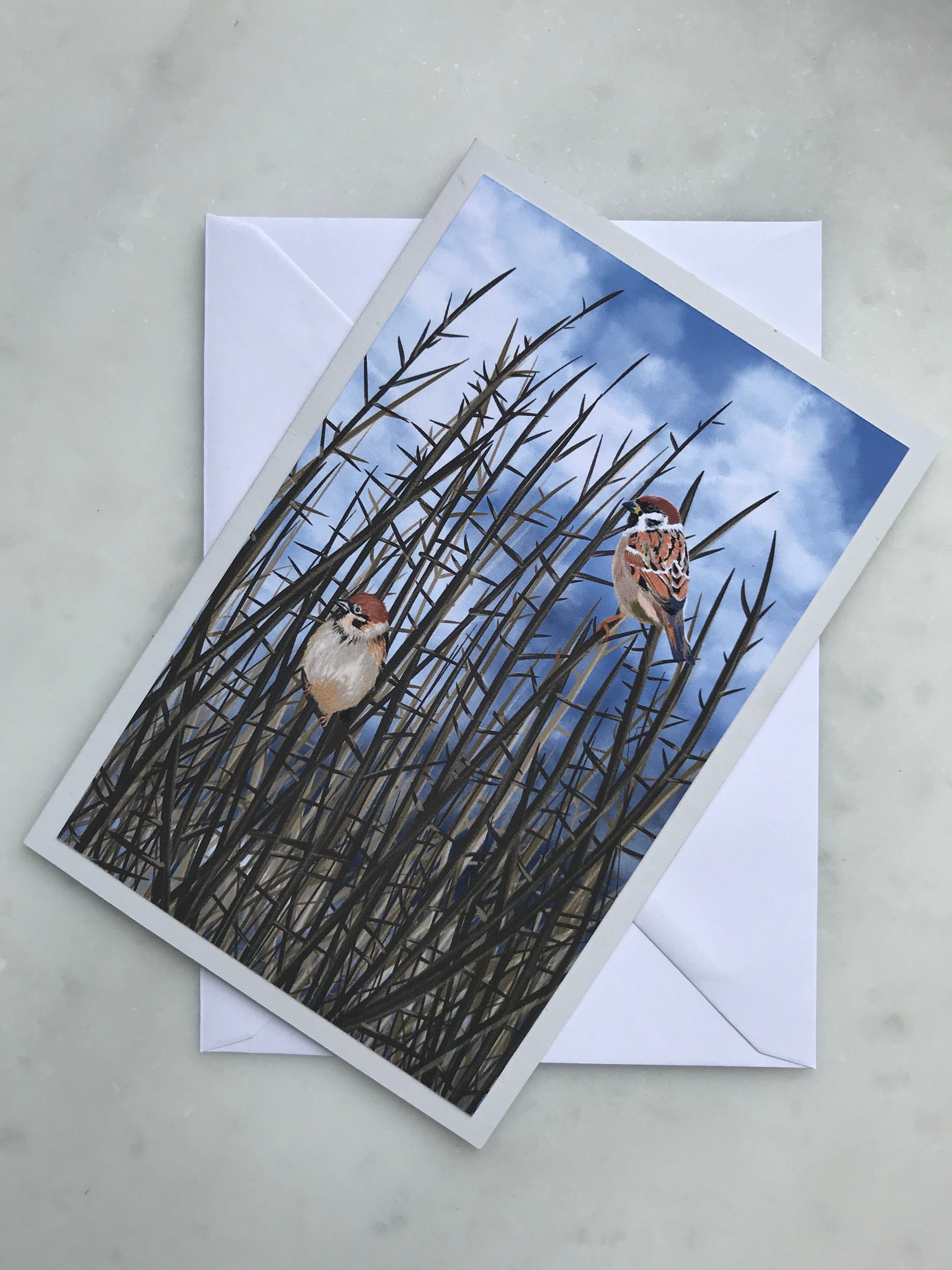 Sparrows Card, Handmade Card, Sparrows, Premium Quality Print, Blank ...