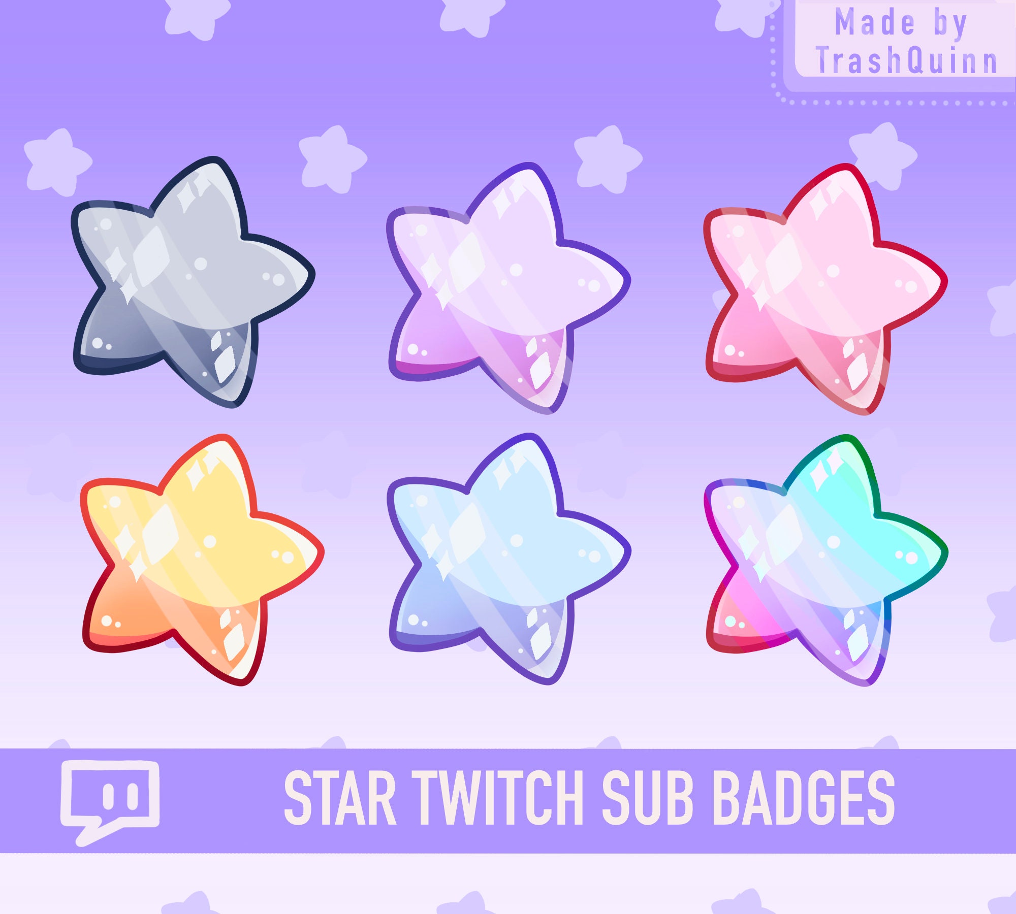 Cute Star Sub Bit Badges For Twitch Etsy